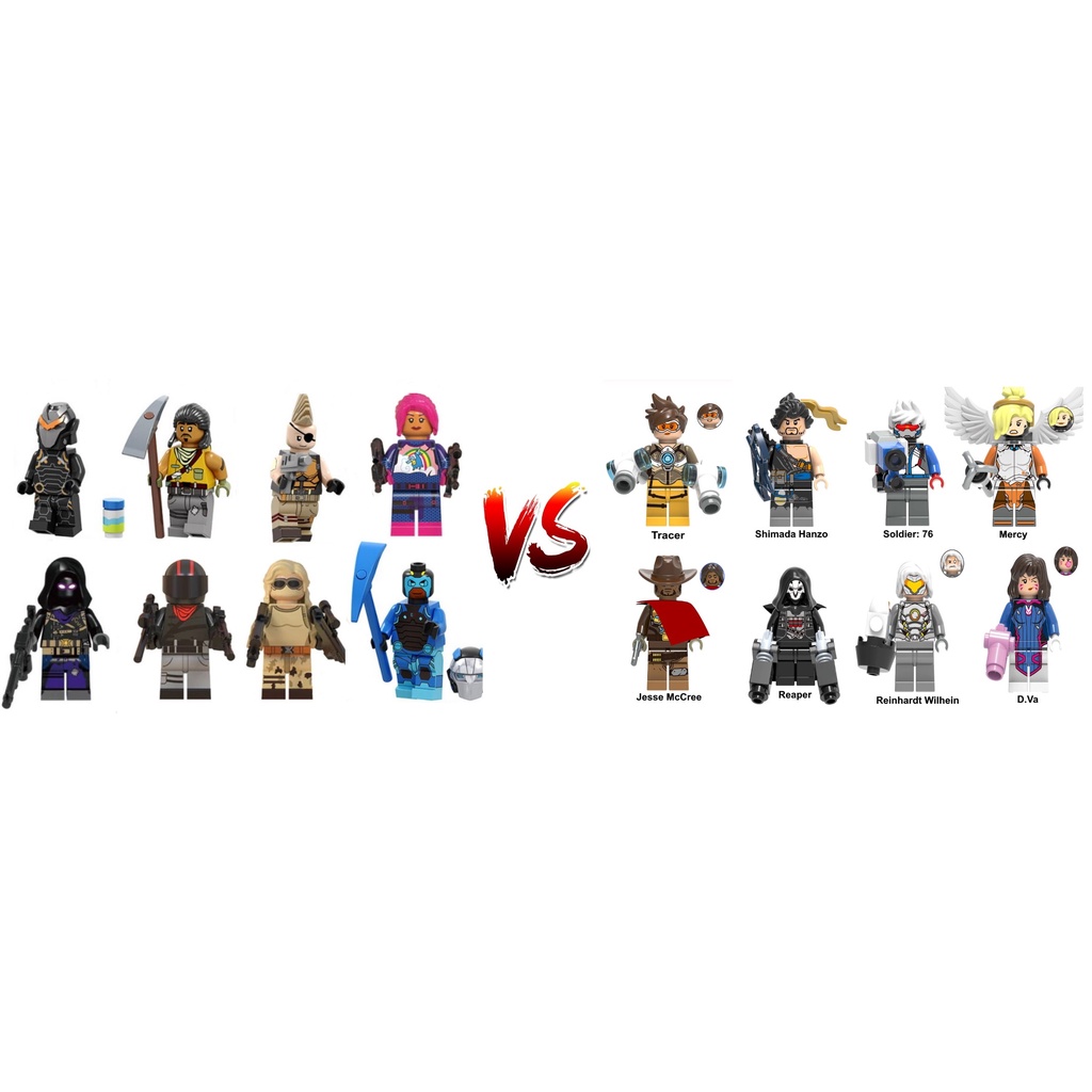 Kit com 16 Bonecos Fortnite Vs Overwatch - kit festa - Escorrega o Preço