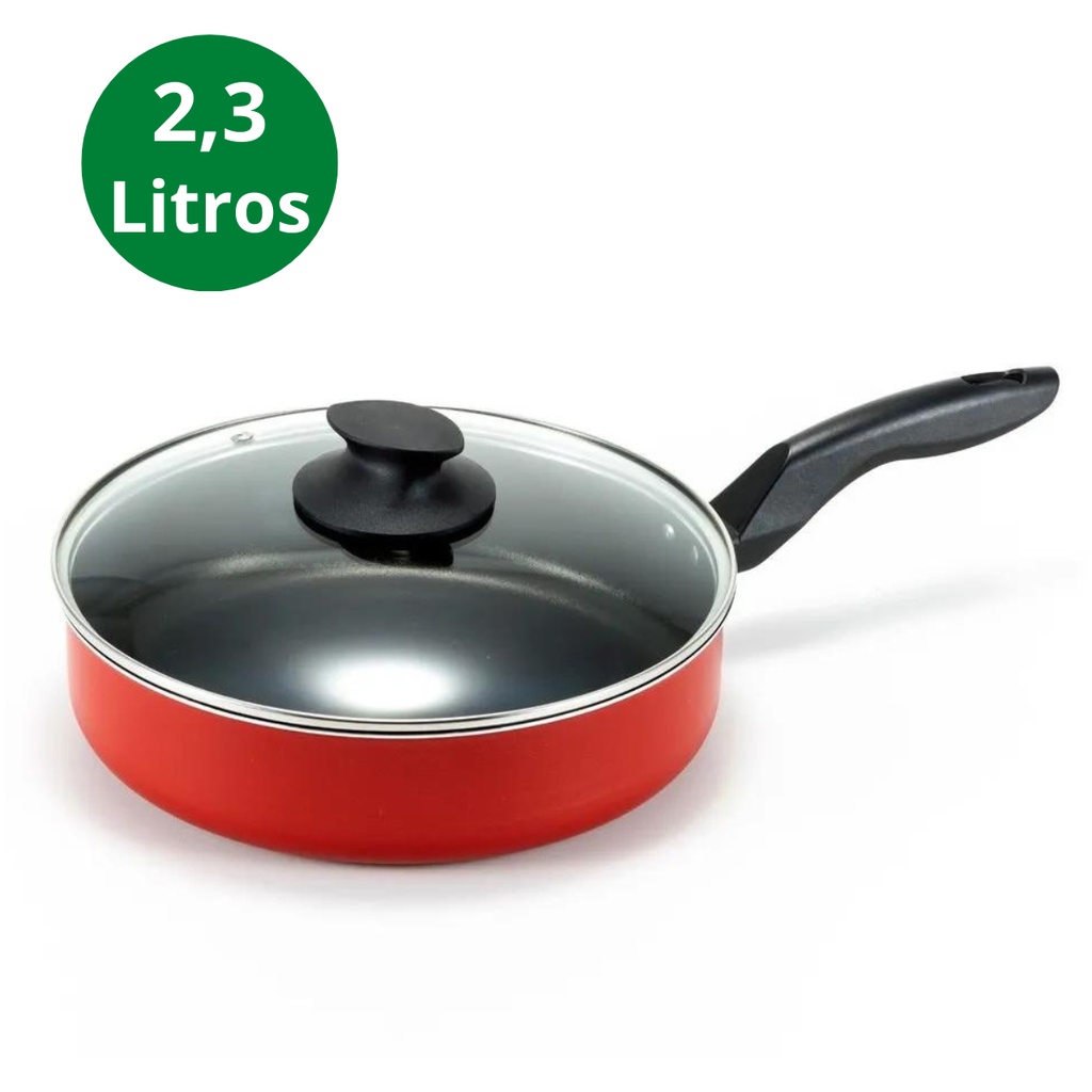 Frigideira Grande Alta Antiaderente Tampa De Vidro 24cm | Shopee Brasil