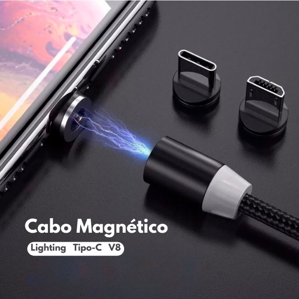 Cabo Carregador Magnético 3 em 1 Lightning Micro USB Tipo C | Shopee Brasil