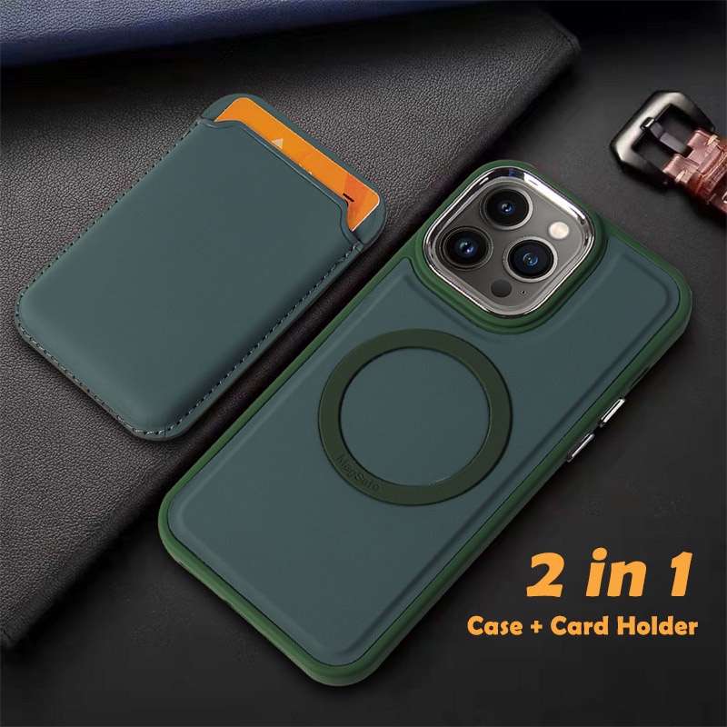 2 Em 1 Para Carteira Magsafe Carregamento Magnético Sem Fio Capa De Silicone Líquido iPhone 14 ...