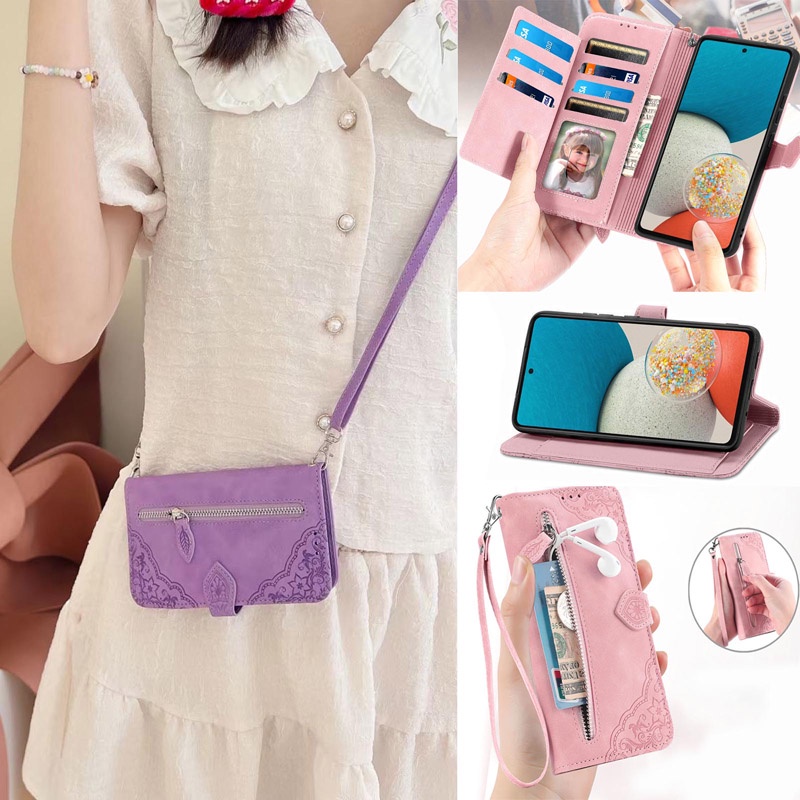 Capa Para Samsung Galaxy A36 A56 A26 A16 A06 A15 A05 A55 A35 A25 5G 4G Flor Em Relevo Flip Folio ...