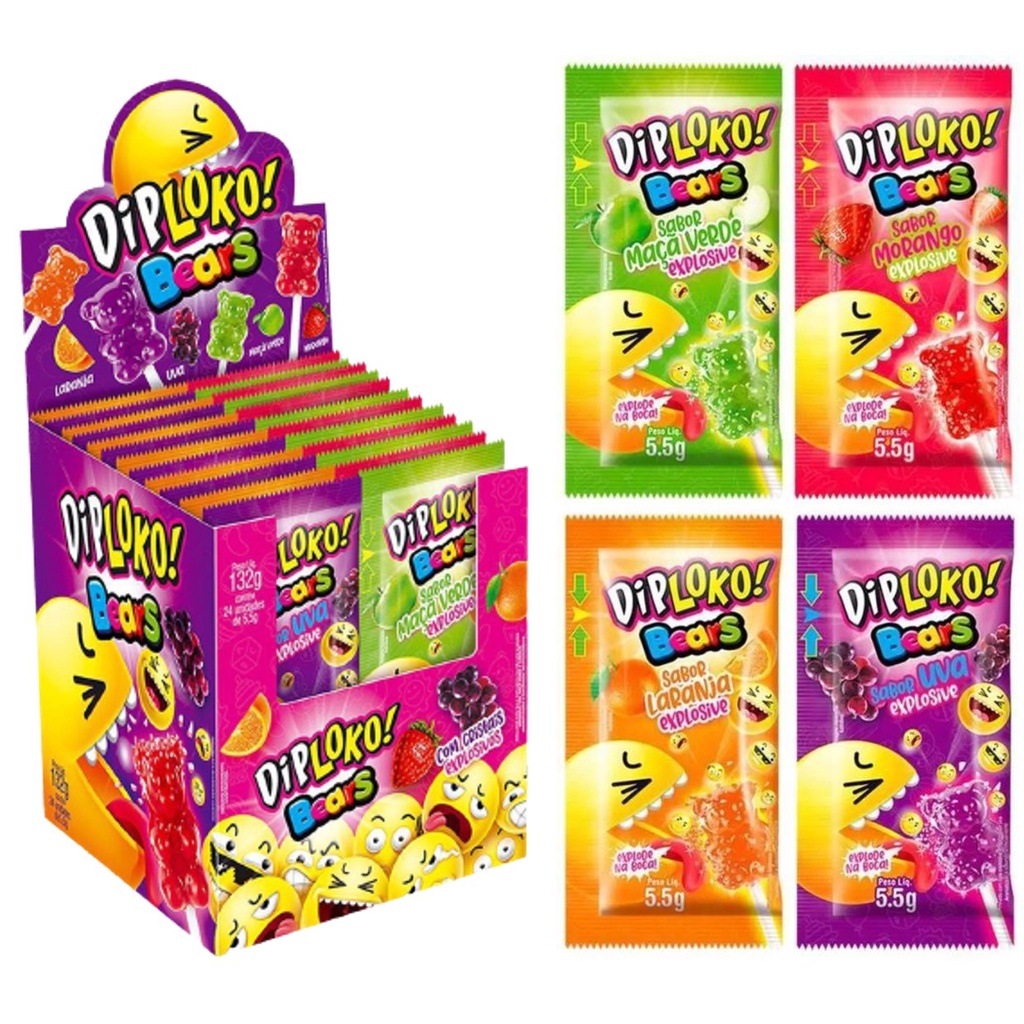 24 Pirulito DipLoko Bears Cristais Explosivo Sortido Danilla | Shopee ...