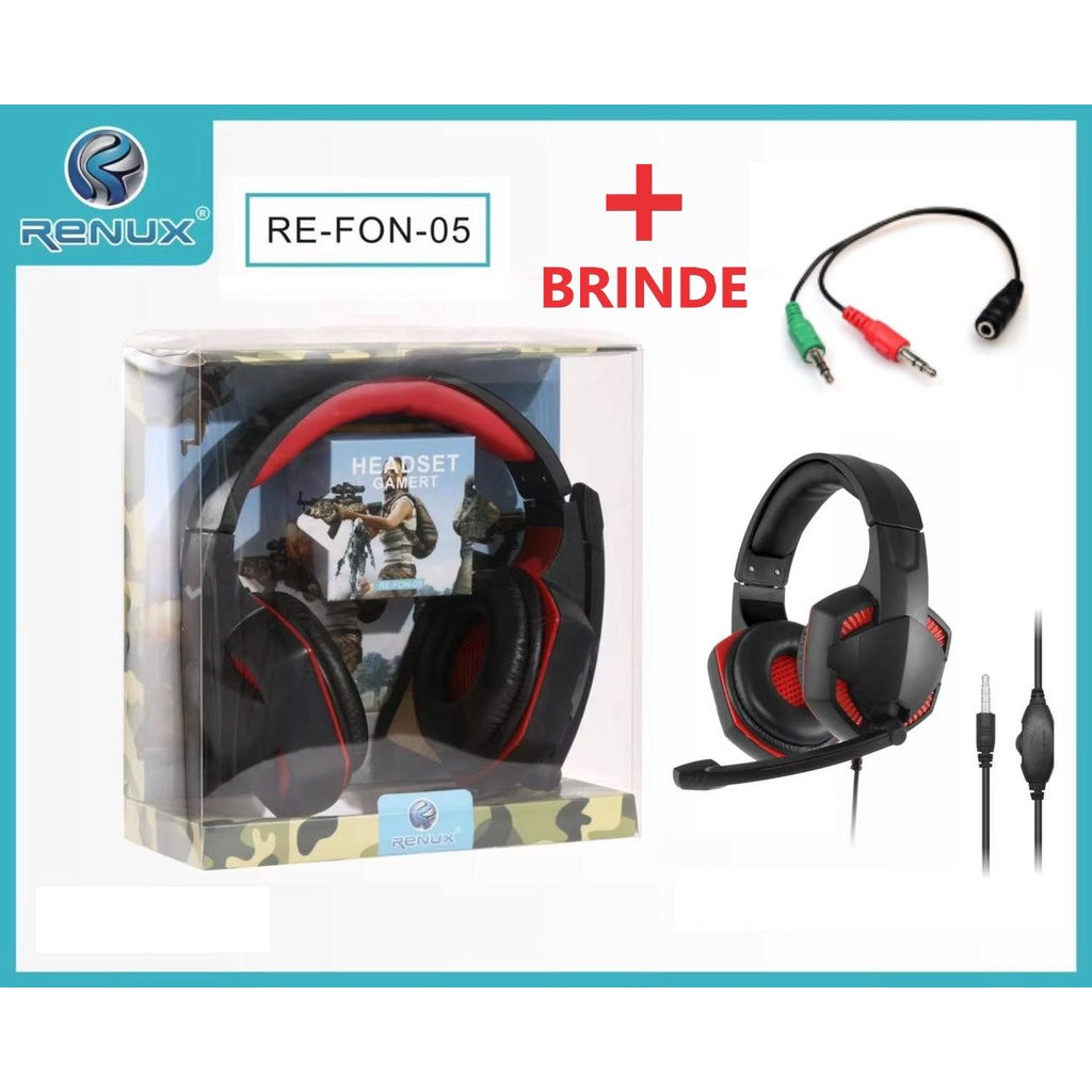 Fone Headset Gamer Original Renux Com Microfone E Adaptador Para Pc ...