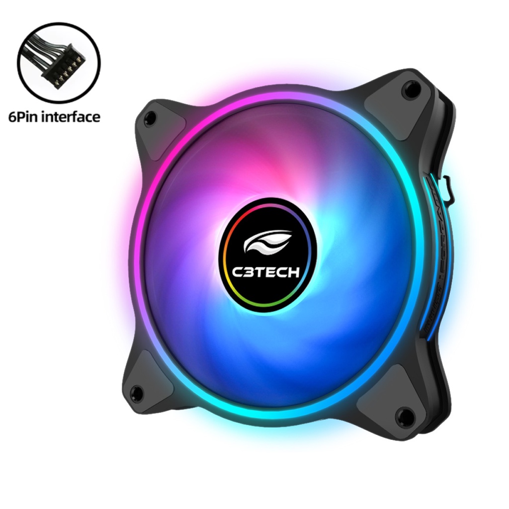 Cooler Fan Argb 6 Pinos Controlavel 12cm com Anel de LED Triplo RGB C3Tech F7-L250RGB | Shopee ...