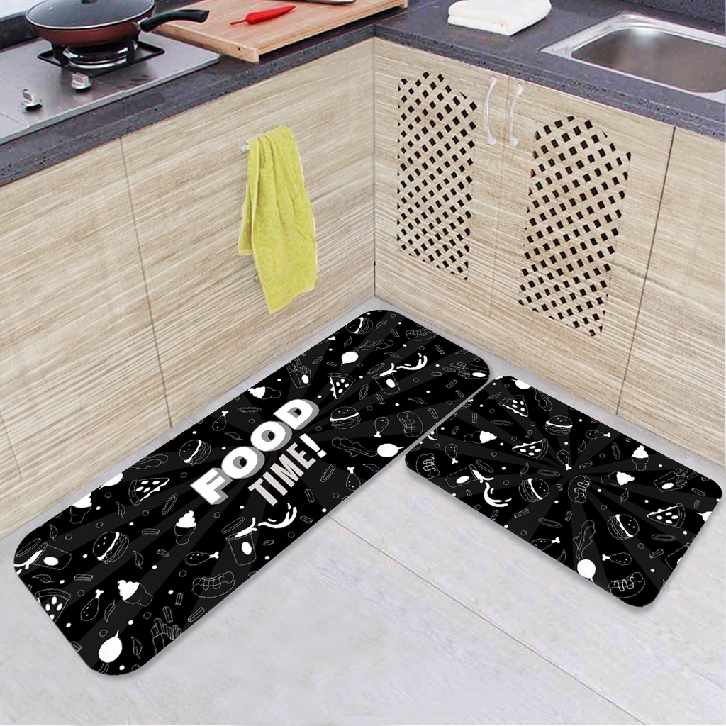 Jogo de Tapetes de Cozinha Food TIME Cor Preta Antiderrapante DcoreAqui ...