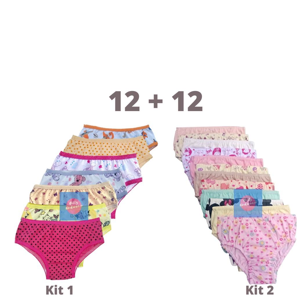 12 + 12 CALCINHAS MENINAS INFANTIL DE 0 A 8 Anos 2 modelos diferentes ...