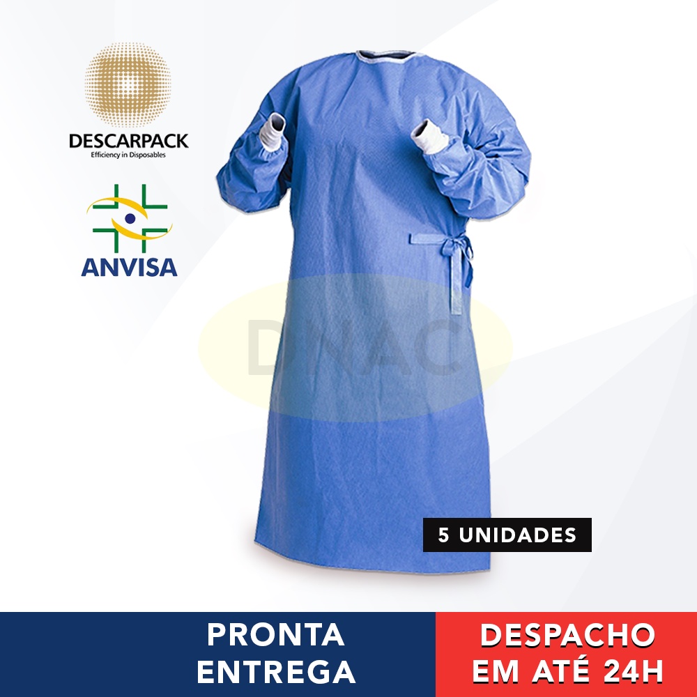5 Unidades Avental Cirúrgico Estéril Descartável Azul Capote Hospitalar ...