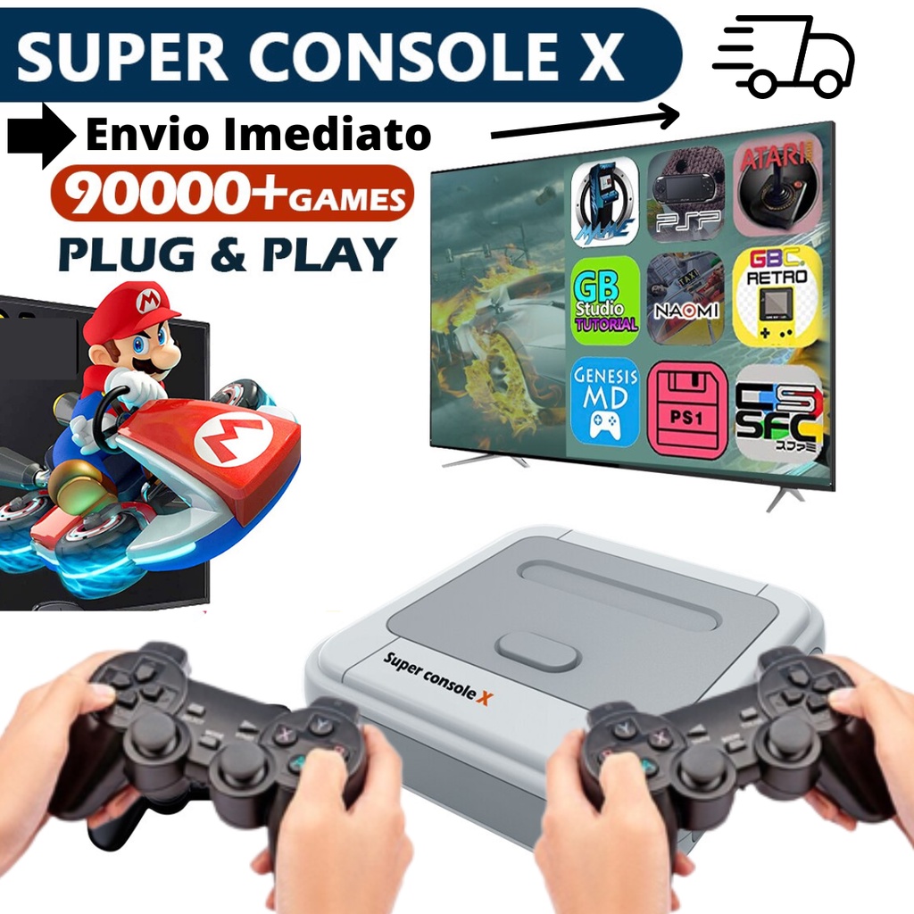 SUPER CONSOLE X com 90.000 jogos + 2 controles sem fio SNES PLAYSTATION ...