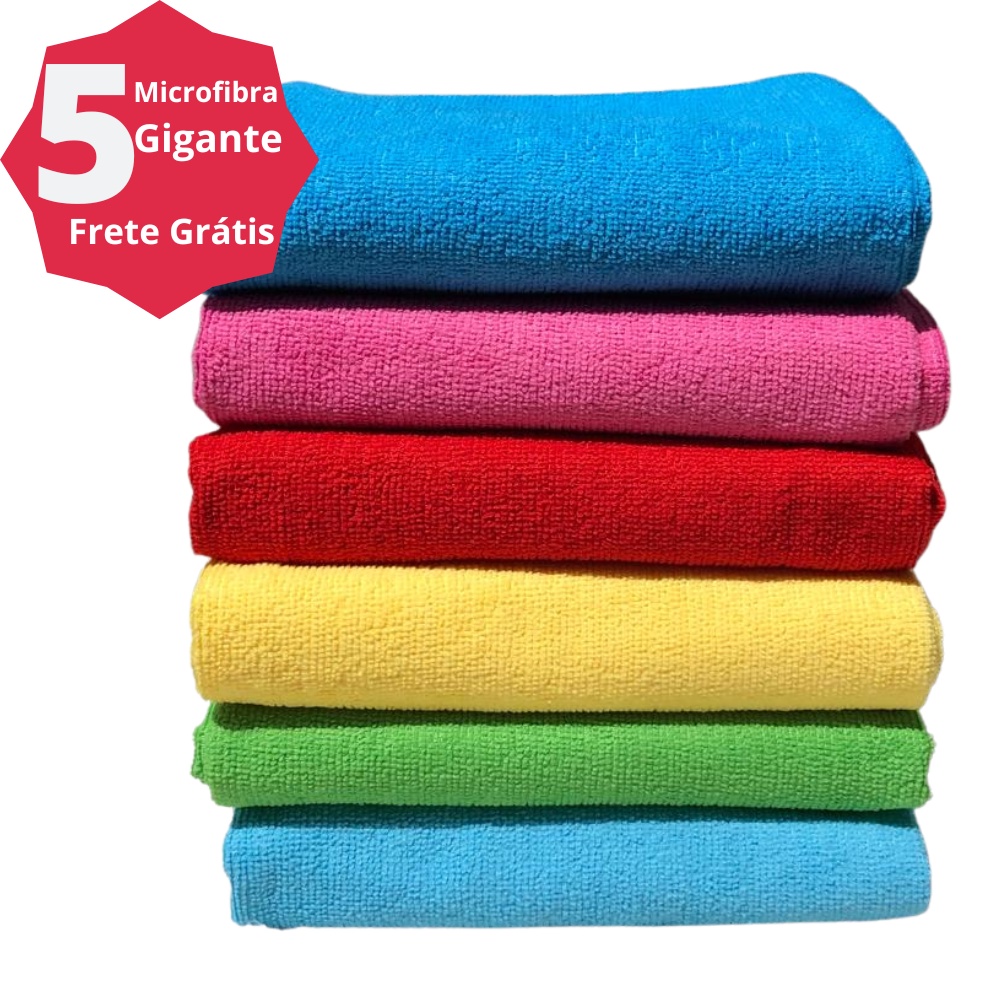 5 Pano Microfibra Atoalhado de Limpeza 60x80cm Super Absorvente ...