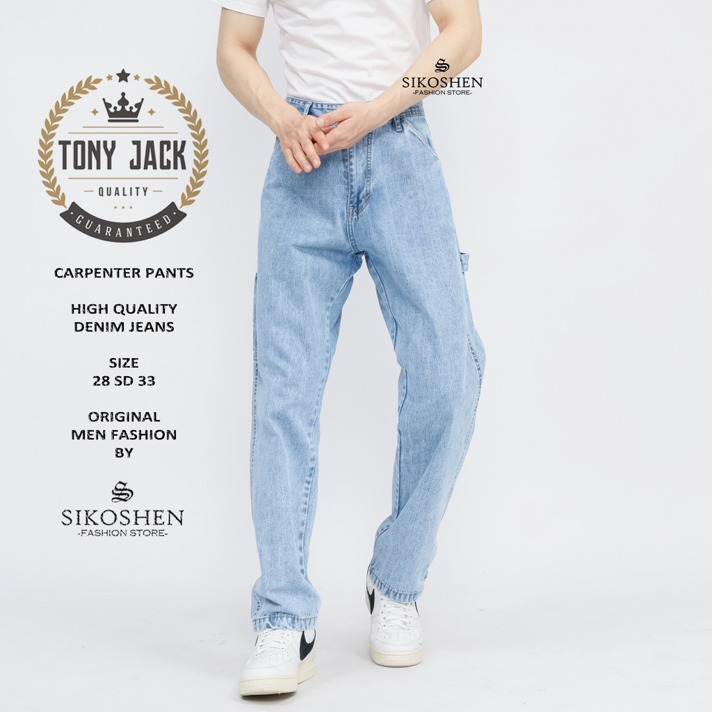 Calça De Carpinteiro Azul Claro Tony Jack Jeans Masculino Folgada