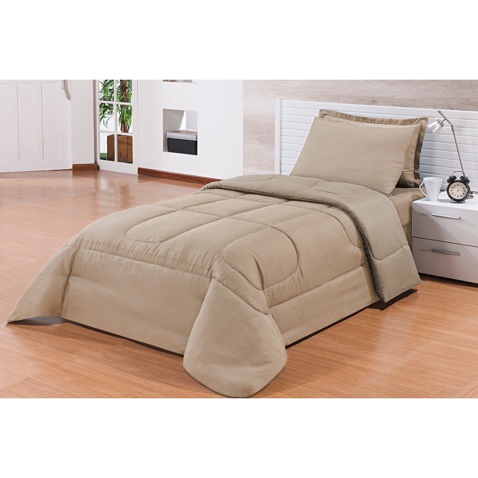 Edredom Solteiro Box Dupla Face Avelã Inteiro Com 2 Fronhas | Shopee Brasil