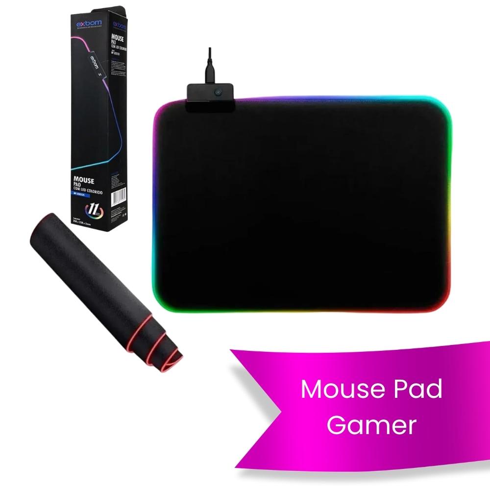 Mouse Pad Gamer com Led colorido Exbom MP-LED2535 de borracha preto | Shopee Brasil