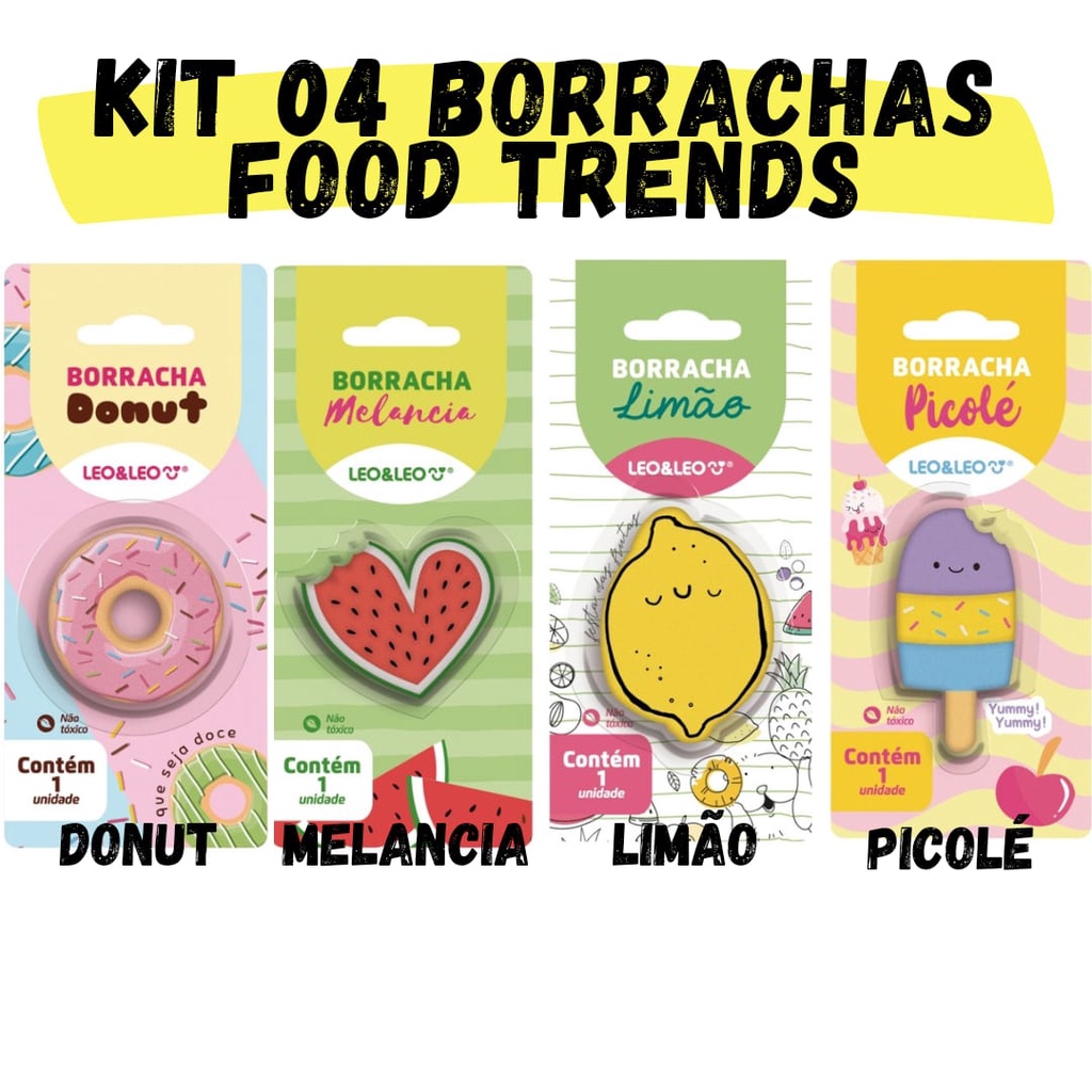 Kit com 04 borrachas food trends borracha leo e leo papelaria | Shopee ...