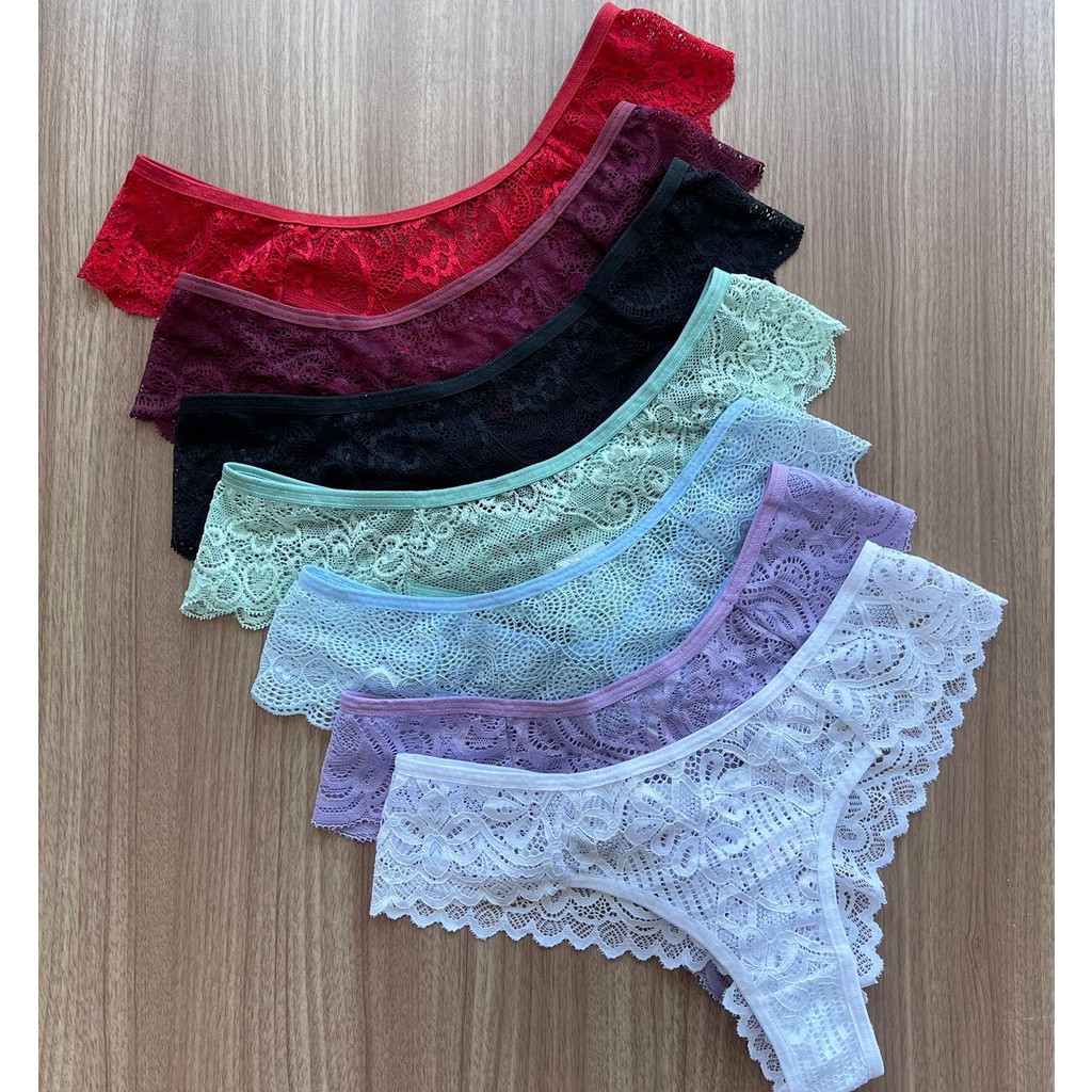 Kit Com 5 Calcinhas Em Renda Fio Dental Sexy Lingerie Feminina Sensual
