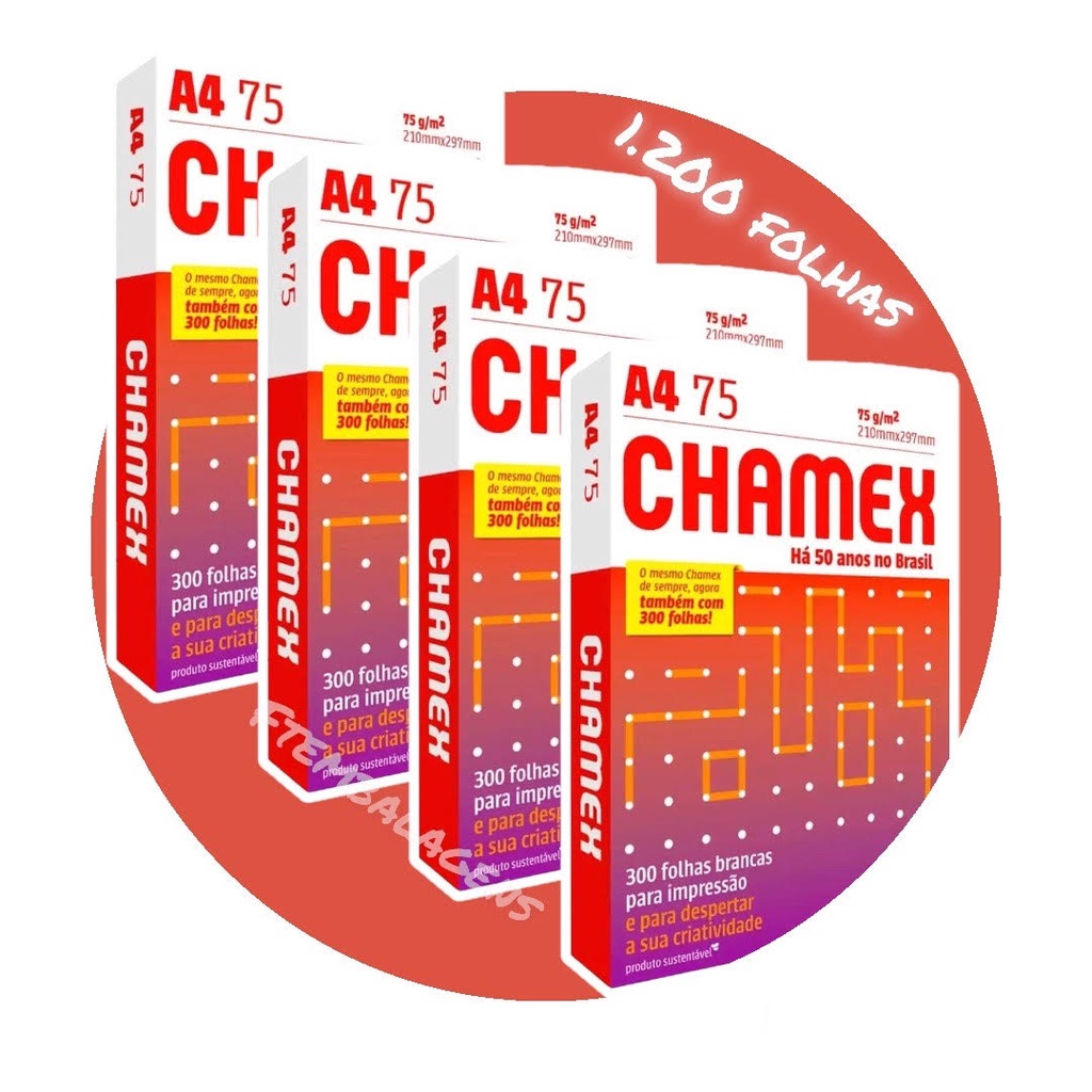 Kit 04 Pacotes De 300/500 Folhas Papel Sulfite Chamex A4 210 x 297mm ...