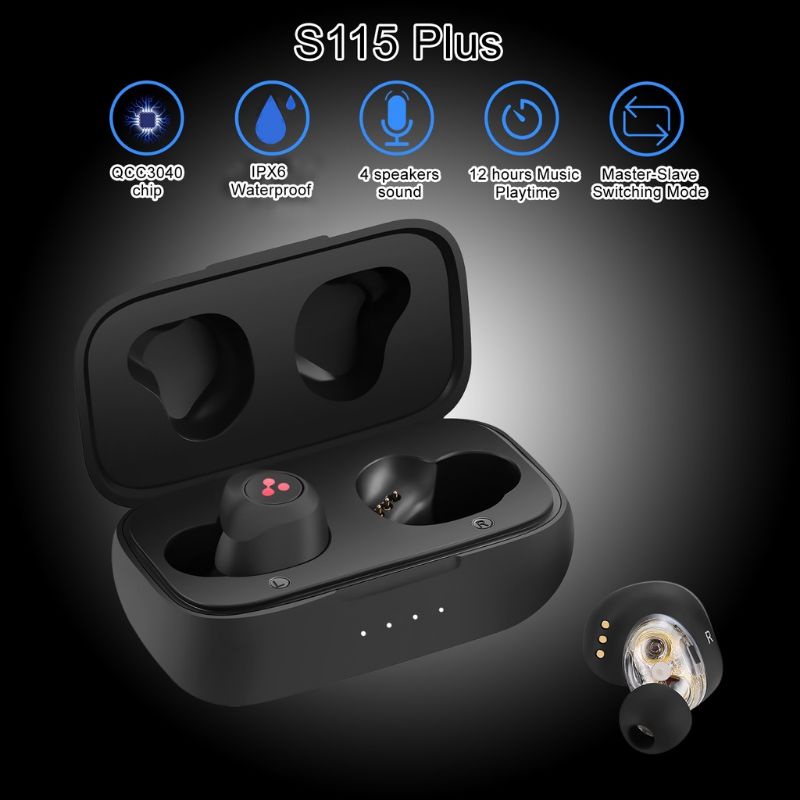 Fone De Ouvido Sem Fio Syllable S115 Plus Dual Drive Preto | Shopee Brasil