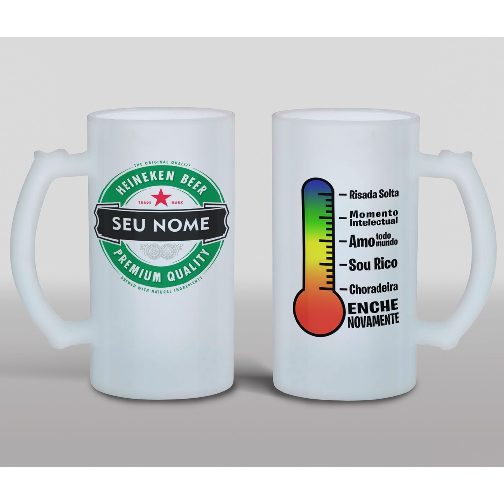Caneca Chopp Cerveja Vidro Jateado Personalizada Com Nome Marcas Rótulos Diversos modelos ...