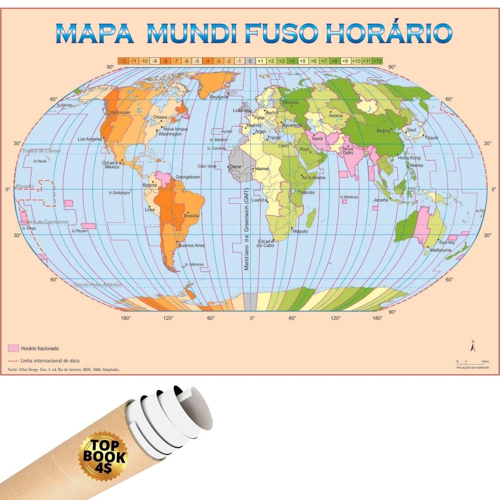 Mapa Mundi Fuso Horário Planisfério Globo Poster Geografico | Shopee Brasil