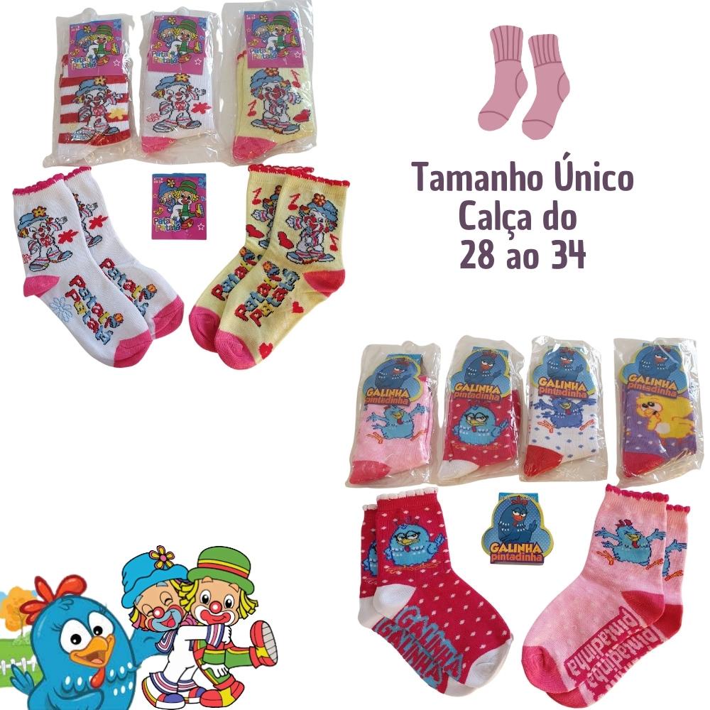 Meias Infantis Menina 28-34 Patati Patata e Galinha Pintadinha Tecido ...