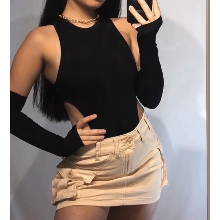 Body com Luvas - preto de malha - estilo Euphoria - body preto com ...