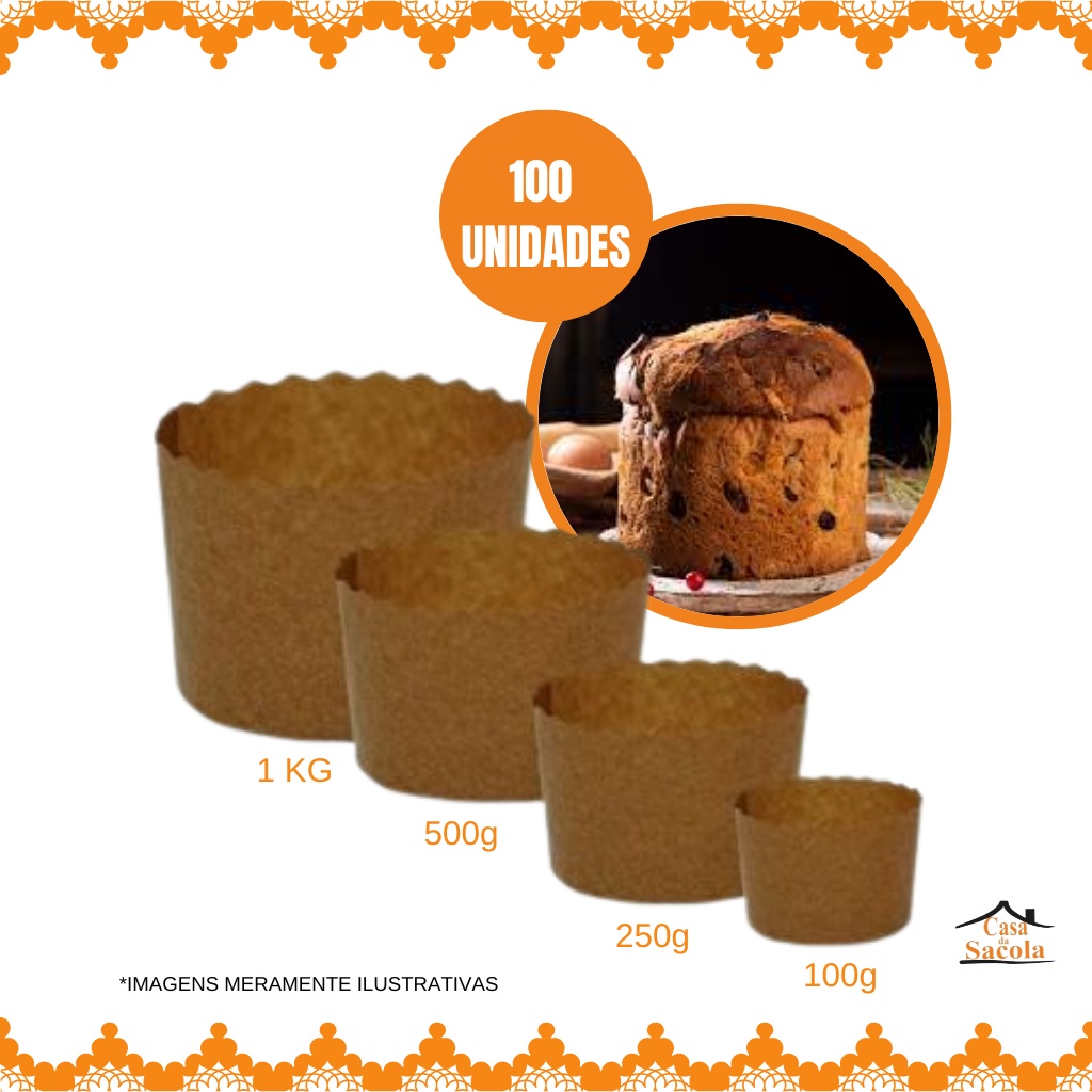 Formas para Panetone Forneáveis Kraft 100g, 250g, 500g e 1Kg c/100 Un | Shopee Brasil