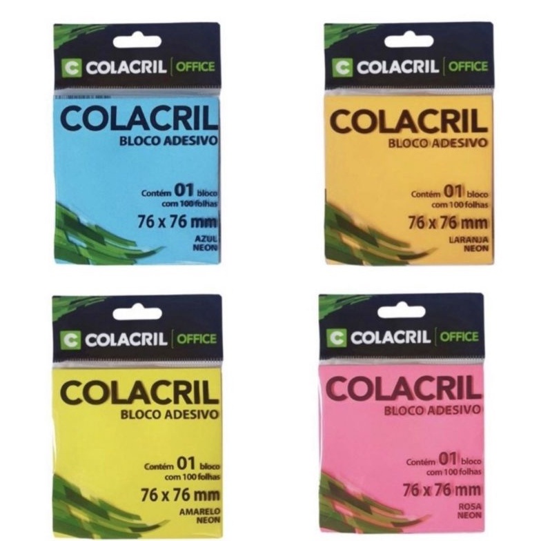 BLOCO ADESIVO COLACRIL 100 FOLHAS 76MMX76MM | Shopee Brasil