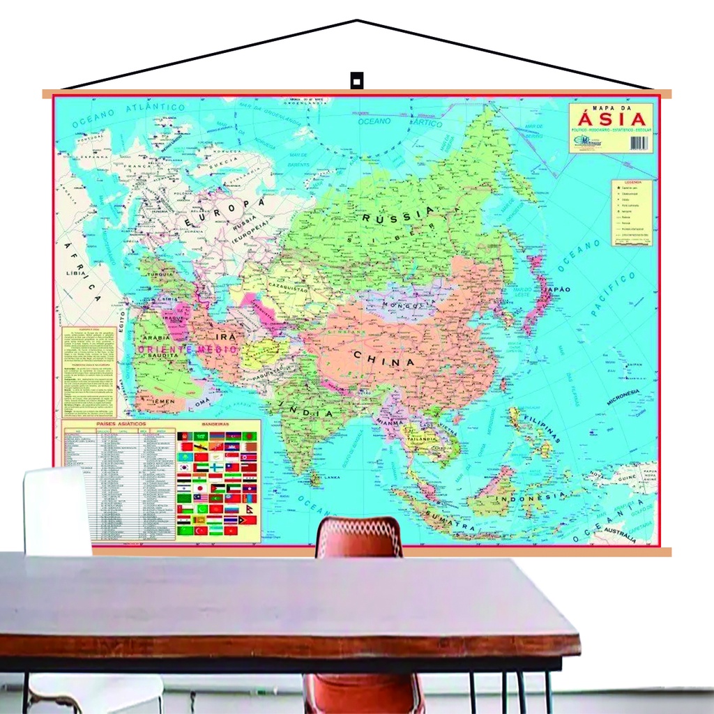 Mapa Ásia Banner Laminado 120x90cm - Atual | Shopee Brasil