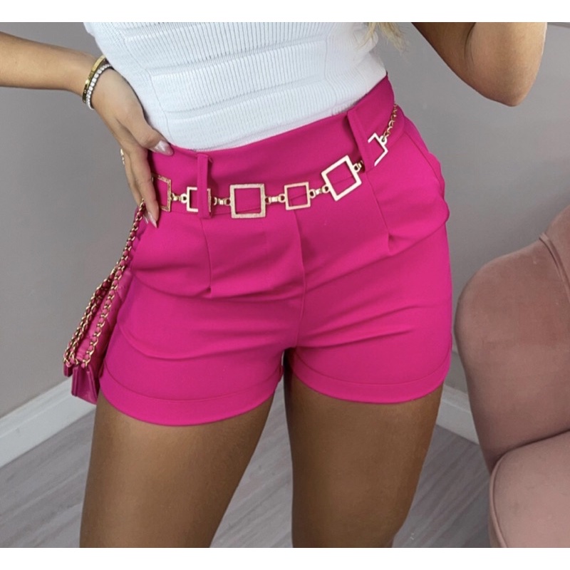 Short alfaiataria com cinto de corrente | Shopee Brasil