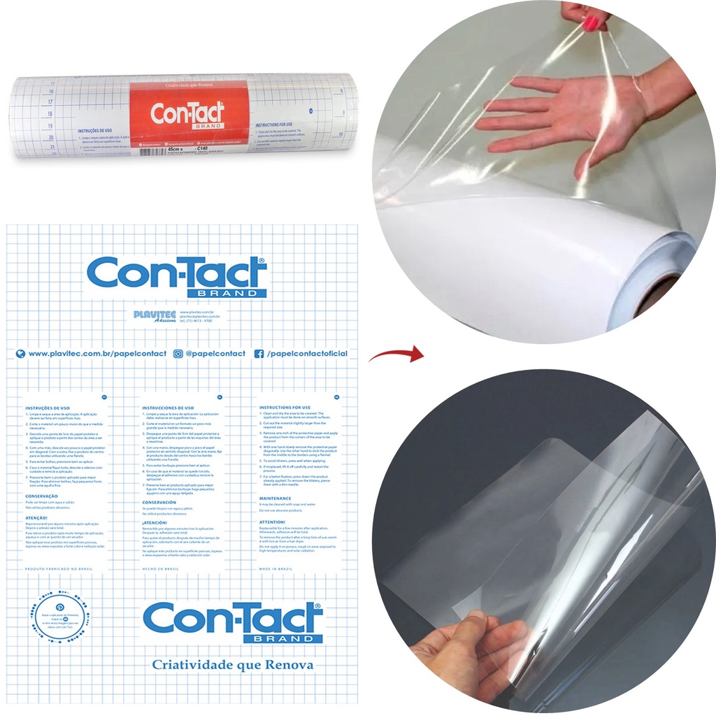 Papel Contact Adesivo Incolor 80 Micras 45cm X 10m Original | Shopee Brasil