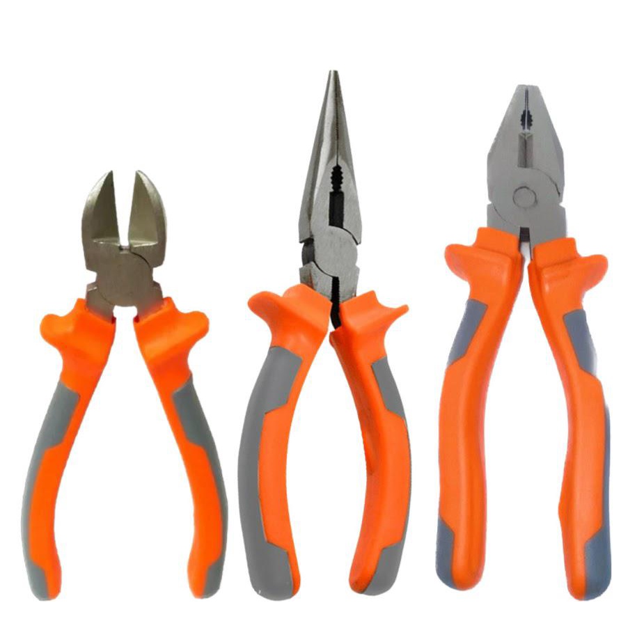 Jogo de Alicate Universal Corte Diagonal Bico Meia Cana Reta 6/8 Polegadas Cabo Emborrachado ...