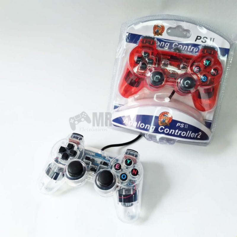 Controle com Fio compatível com Playstation 2 Transparente Dualshock 2 ...