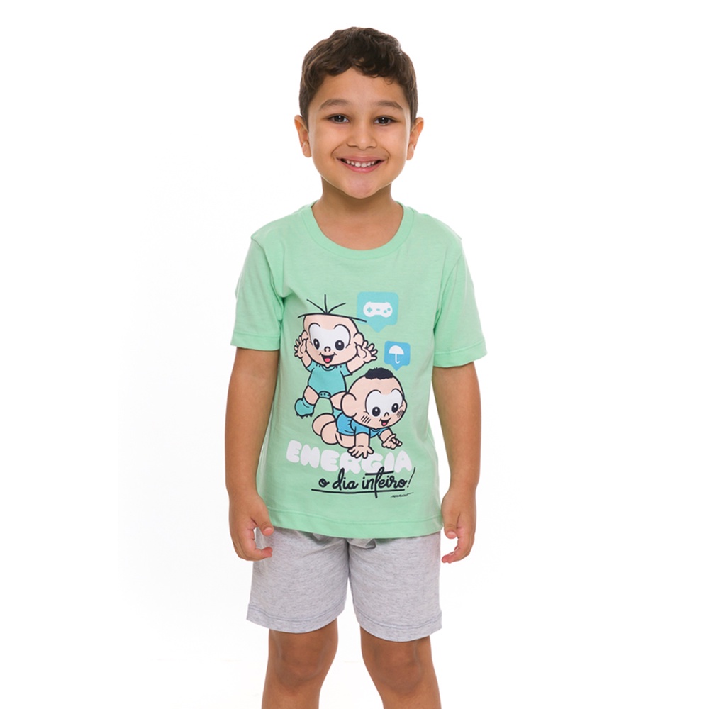 Pijama Infantil Menino Turma da Mônica Energia o Dia Inteiro Primeiros ...
