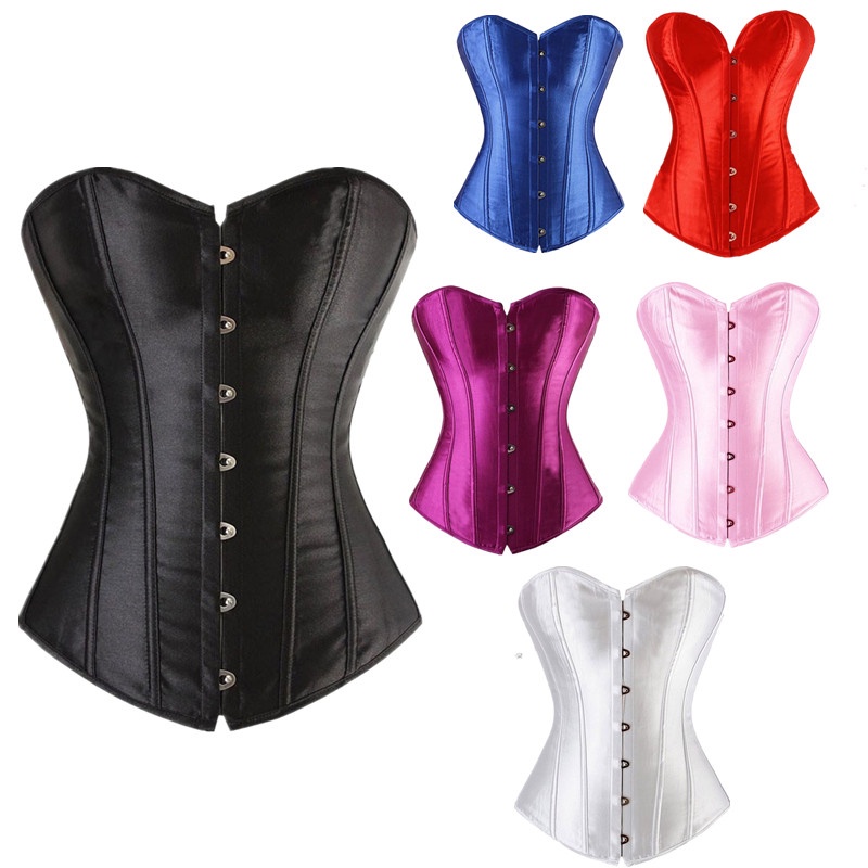 Espartilho Beonlema Satin Overbust Simples Elegante Preto Branco Azul ...