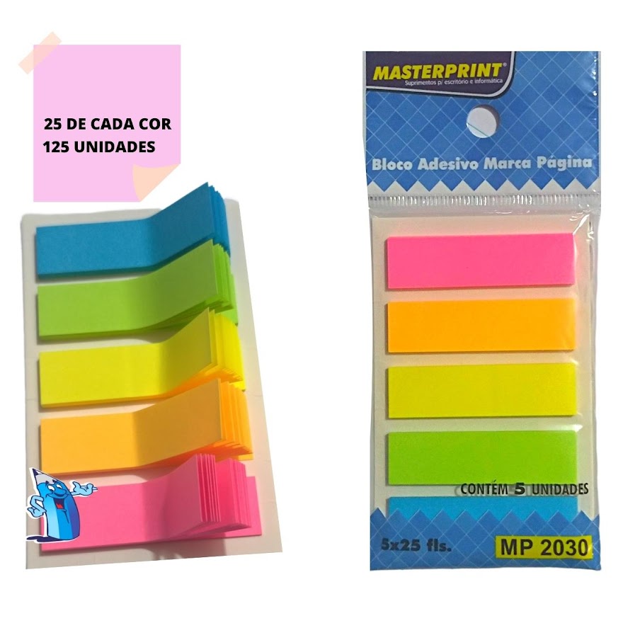 Marcador de Pagina Adesivo 125 folhas Postite 5 Cores 12,7x44mm Reto ...