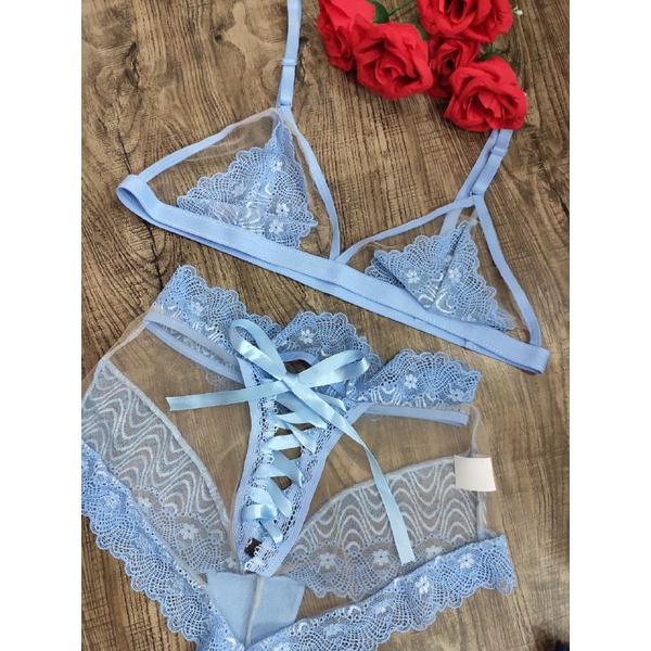 Conjunto De Tule Transparente Renda Sem Bojo Sensual Langeri | Shopee ...