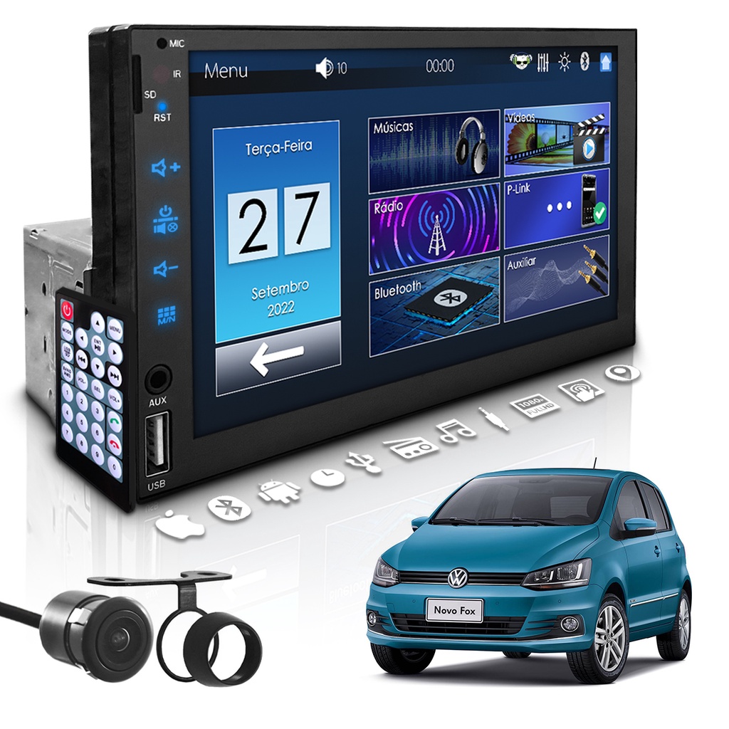 Central Multimídia Universal Mp5 Bt 1 Din 7 Espelha Dvd Câm Volks Novo Fox | Shopee Brasil