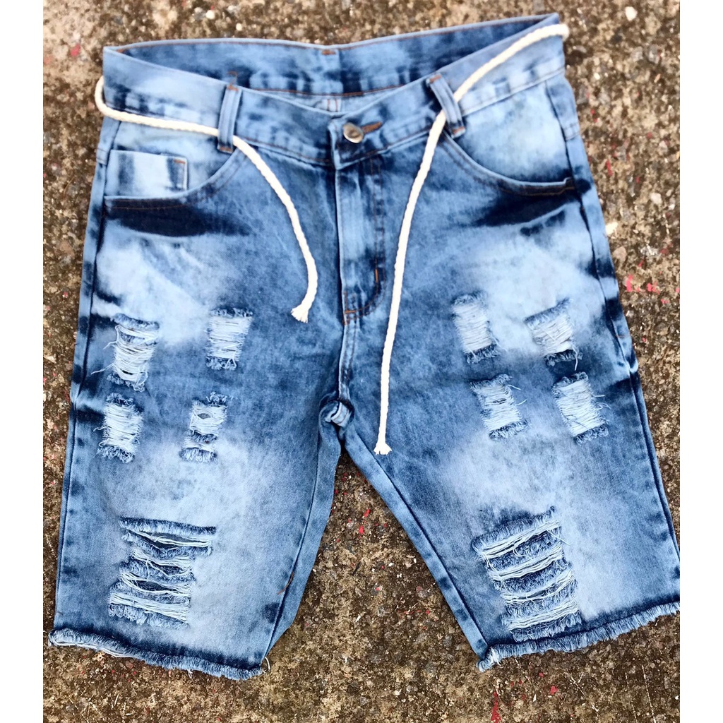 Bermuda Jeans Masculina Rasgada Clara Top Estilo Jogador Caro Shopee
