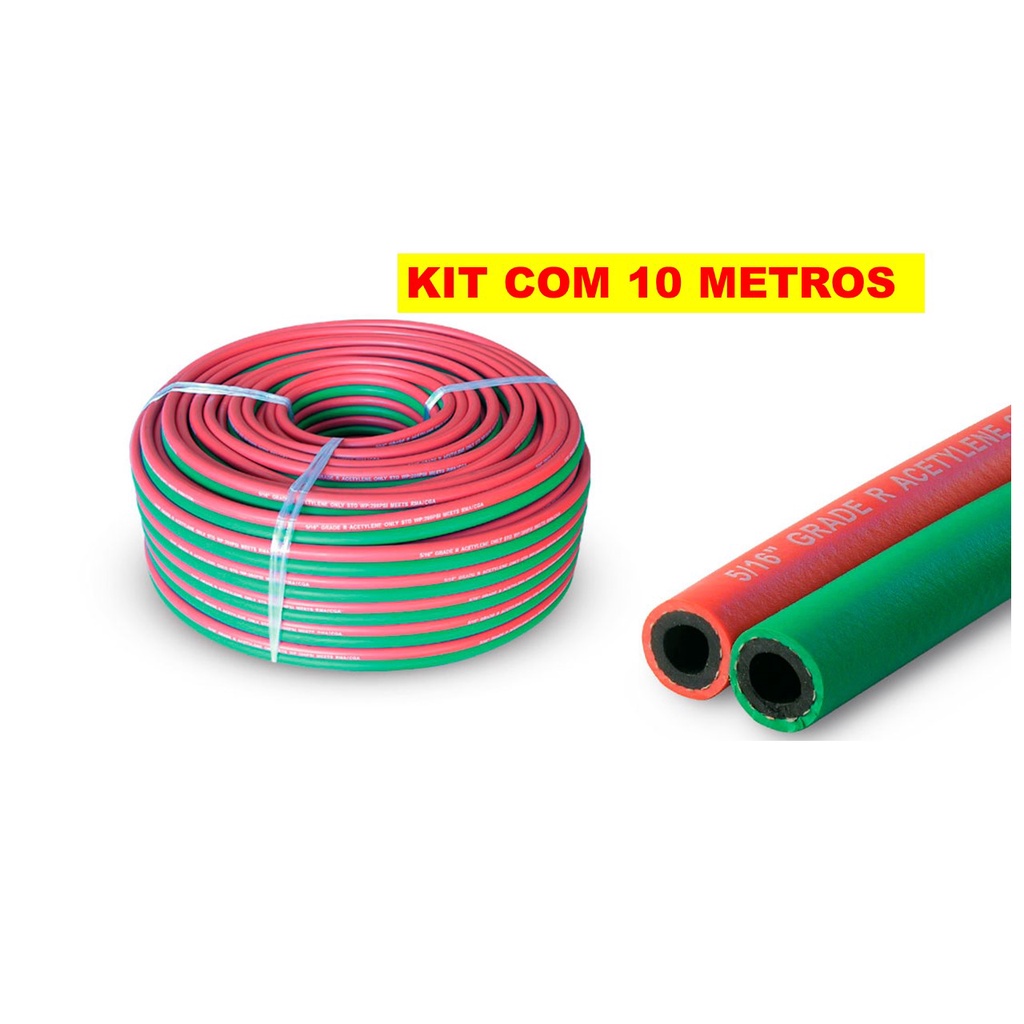 Mangueira Para Solda Dupla 5/16 Oxigênio Acetileno PT300 kit 10 metros ...