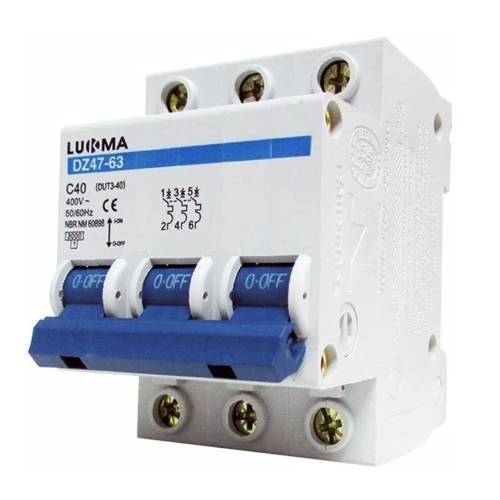 Disjuntor Tripolar 6A, 10A, 16A, 20A, 25A, 32A, 40A, 50A, 63A, 70A, 80A, 100A Lukma | Shopee Brasil
