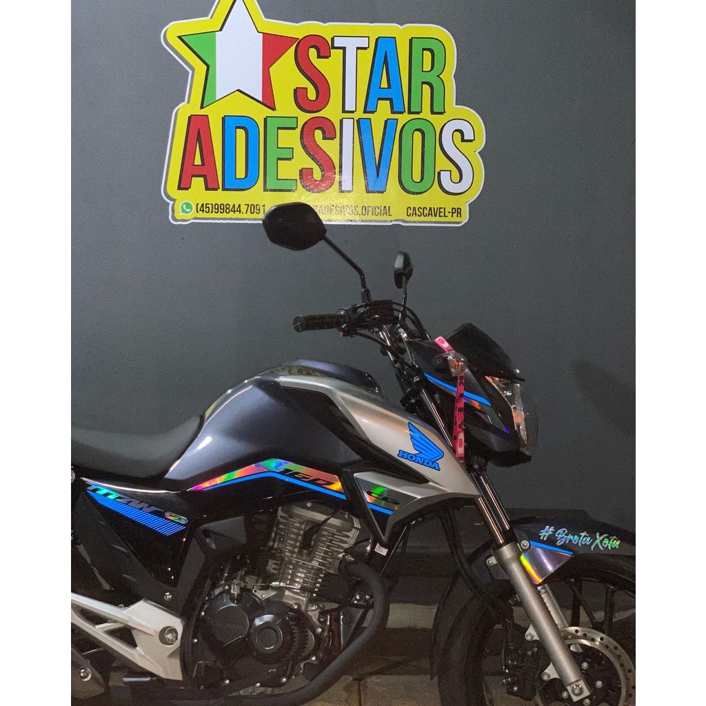 Kit de adesivos titan 160 2022 Holográfico e azul refletivo | Shopee Brasil