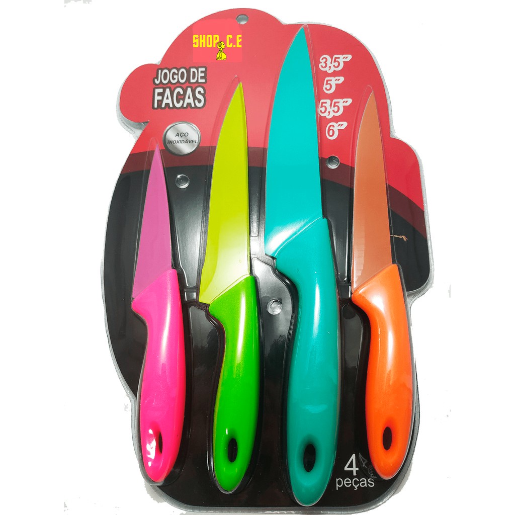 Jogo de Facas Coloridas Kit Com 4 faca | Shopee Brasil