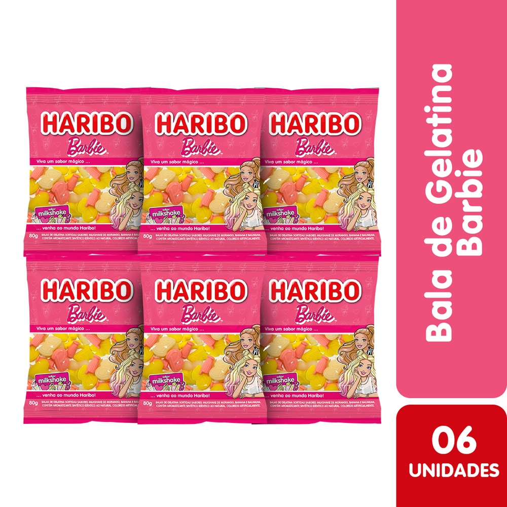 COMBO BALA DE GELATINA BARBIE MILKSHAKE HARIBO MATTEL 80G 6 UNIDADES ...