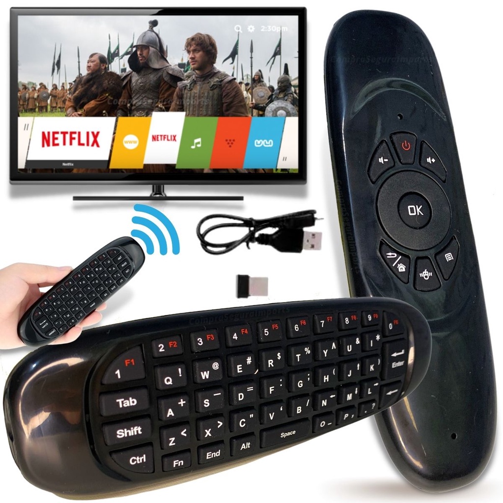 Controle Air Mouse Backlit Led RGB + Mini Teclado Para Smart TV ...