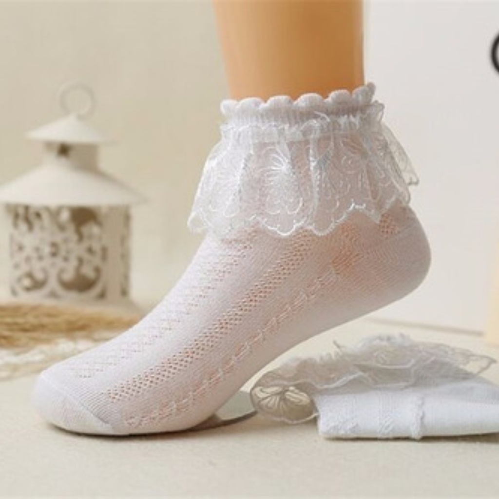 Meia Infantil Rendada Babado | Meia Branca Para Menina | Shopee Brasil
