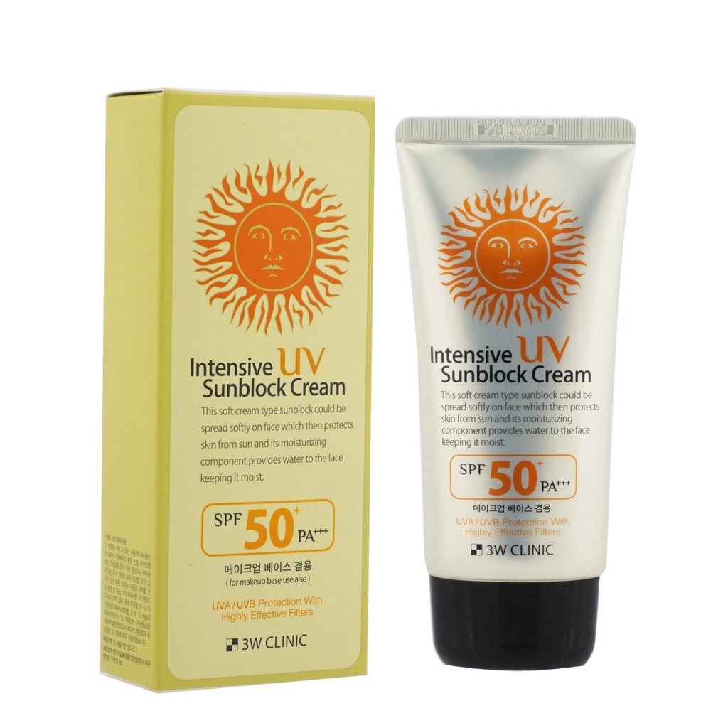 Protetor solar facial Intensive UV Sunblock Cream FPS 50+ PA +++ 3W CLINIC - 70ml | Shopee Brasil