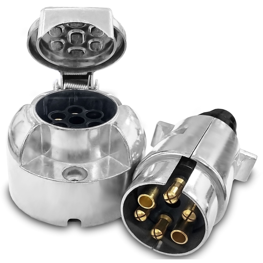 Par Tomada Engate Aluminio Macho e Femea Carreta Carretinha 6 Polos ...