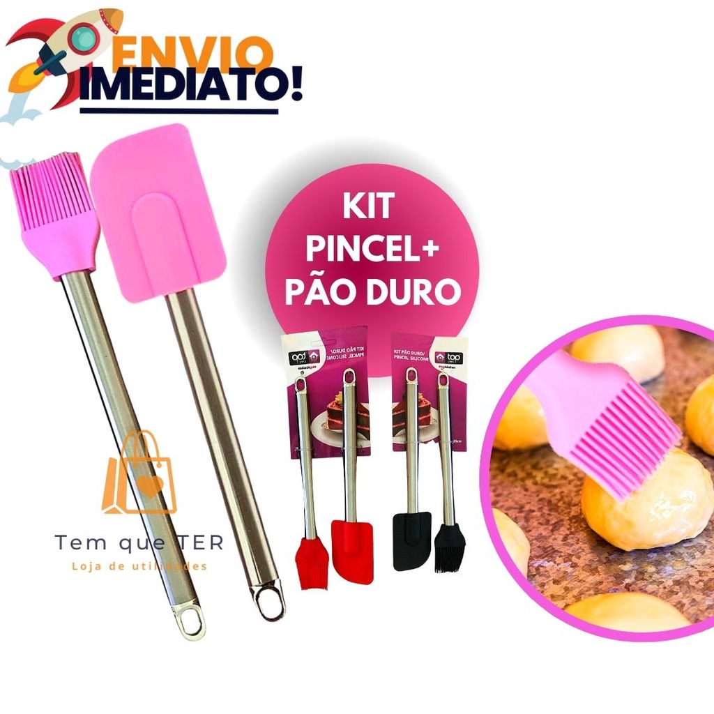 Kit Conjunto Pão Duro E Pincel De Silicone Rosa Vermelho Preto Para ...