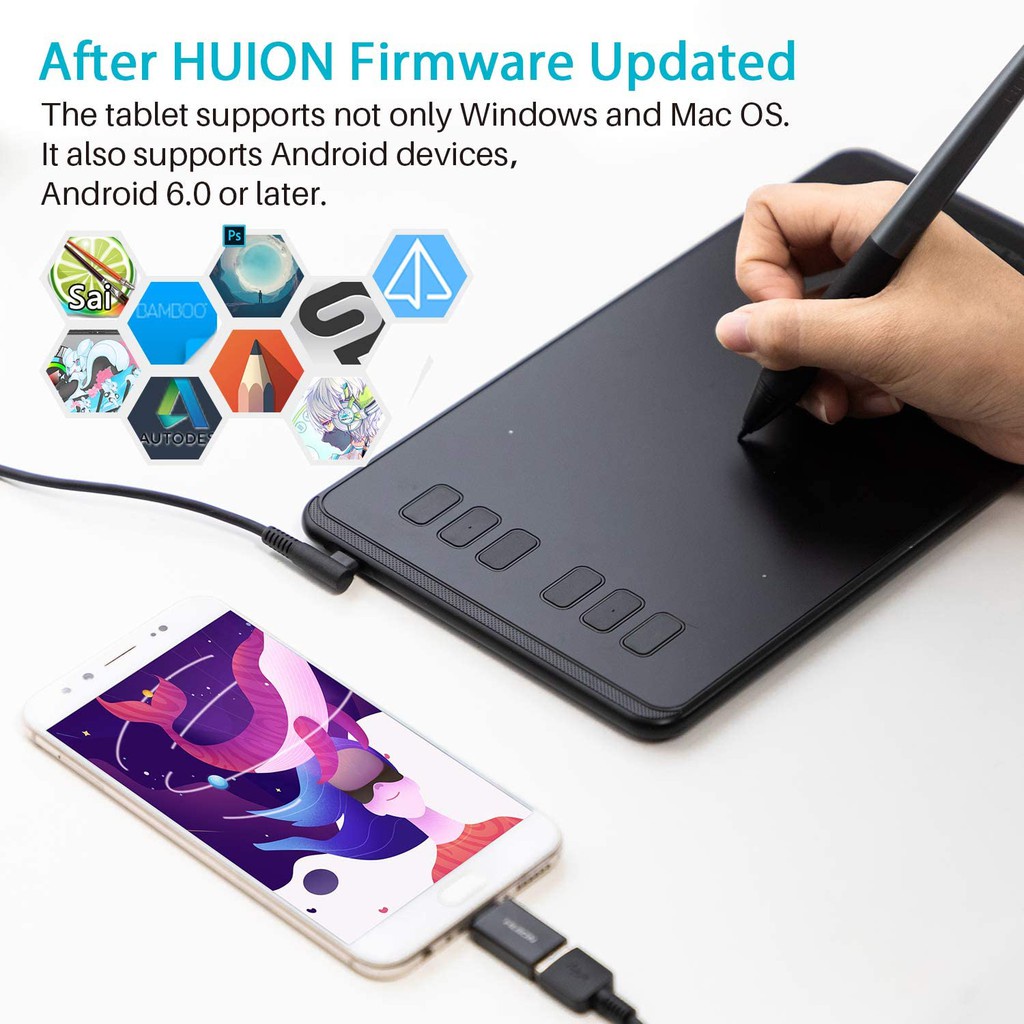 Huion H640P Graphics Desenho Tablet Stylus com 6 teclas expressas ...