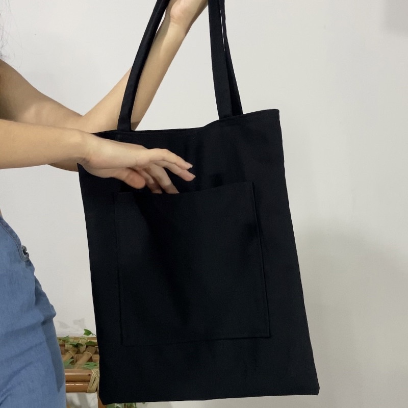 Ecobag preta em Brim zíper pesado preta com bolso externo bolsa tecido | Shopee Brasil