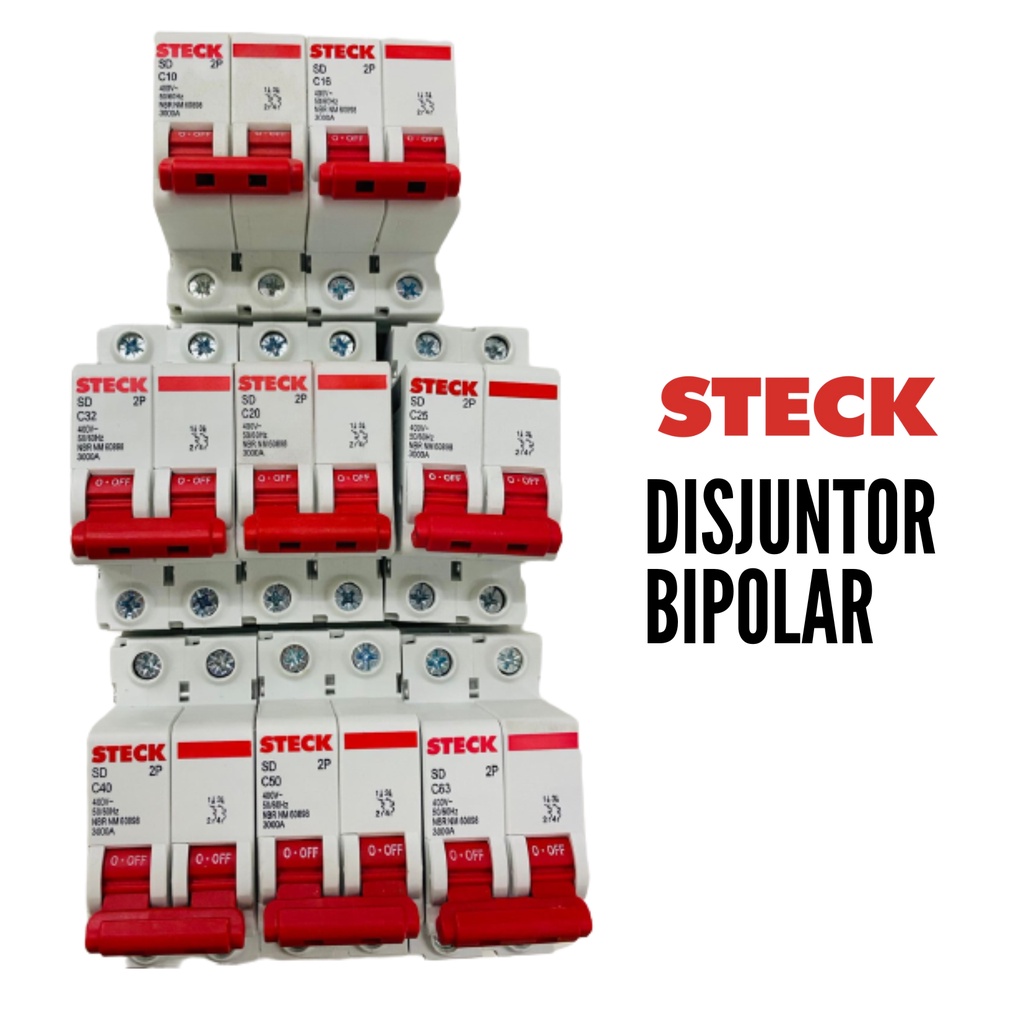 Disjuntor Steck Bipolar Duplo Curva C 10a, 16a, 20a, 25a, 32a, 40a, 50a, 63a | Shopee Brasil